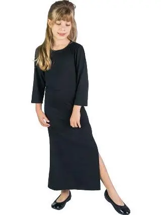 24SEVENKID Long Sleeve Side Slit Maxi Dress - Black