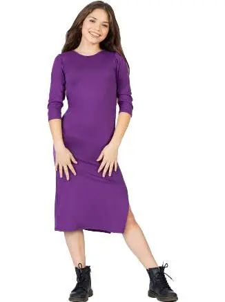 24SEVENKID Long Sleeve Side Slit Maxi Dress - Purple