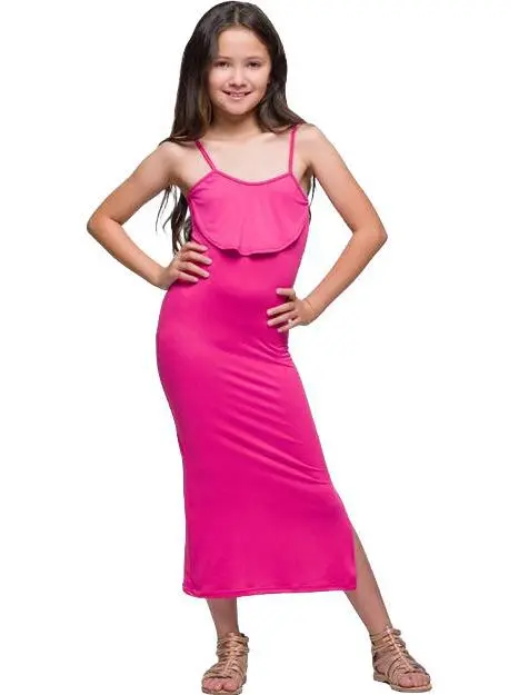 24SEVENKID Ruffle Spaghetti Strap Maxi Dress - Pink