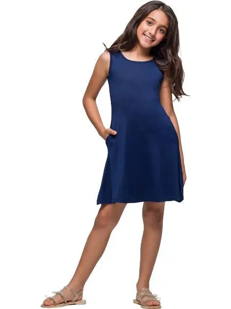 24SEVENKID Sleeveless Pocket Swing Dress - Navy