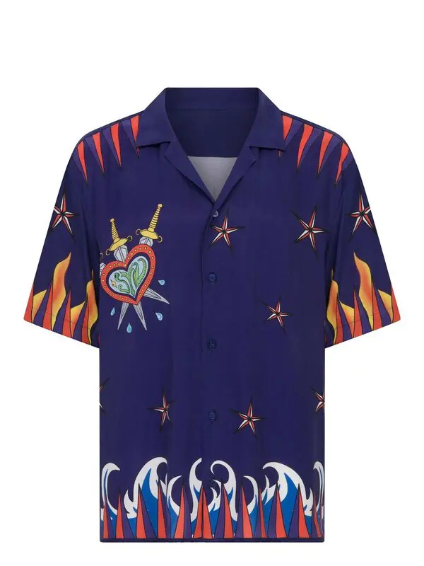 JE TE VEUX Sailor Shirt - Blue / Flame Graphic