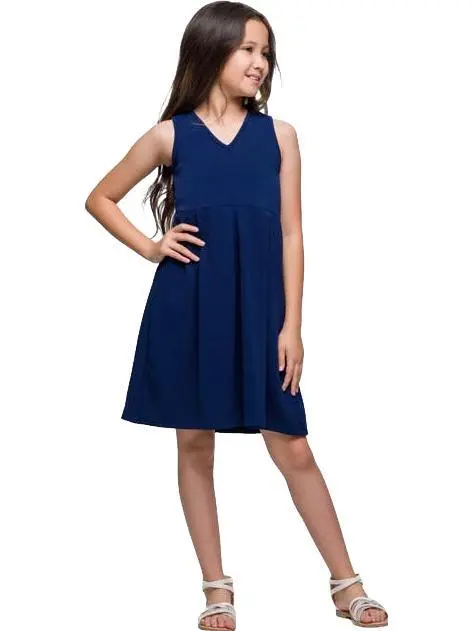 24SEVENKID Sleeveless Pleated Party Dress - Navy
