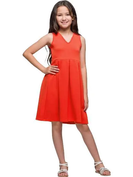 24SEVENKID Sleeveless Pleated Party Dress - Orange