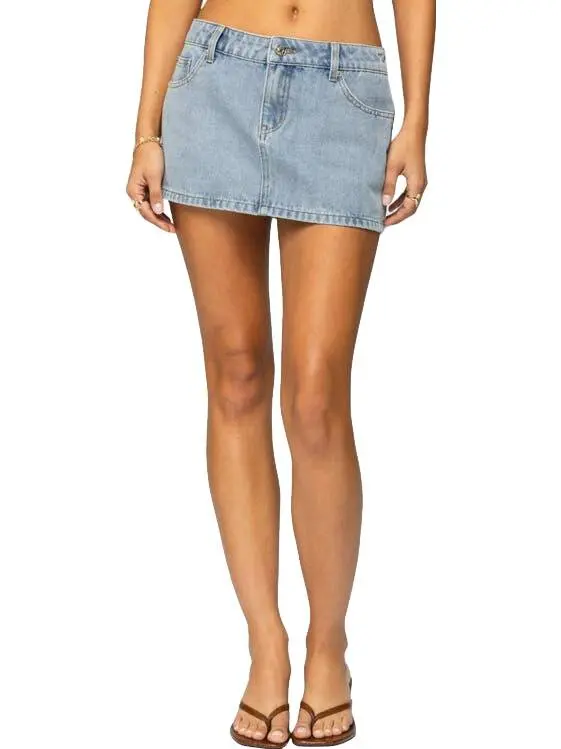 EDIKTED Lace Hearts Denim Miniskirt - Light-blue
