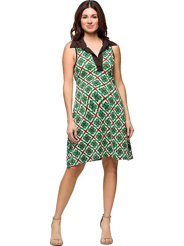 24SEVEN COMFORT APPAREL Sleeveless Collared Mini Dress - Green Multi