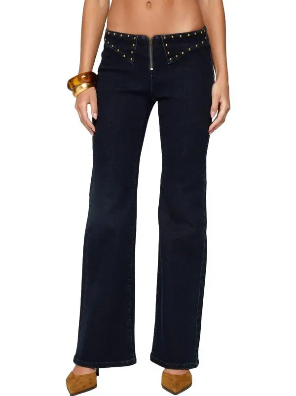 EDIKTED Carys Low-rise Stud Flare Jeans - Dark-blue