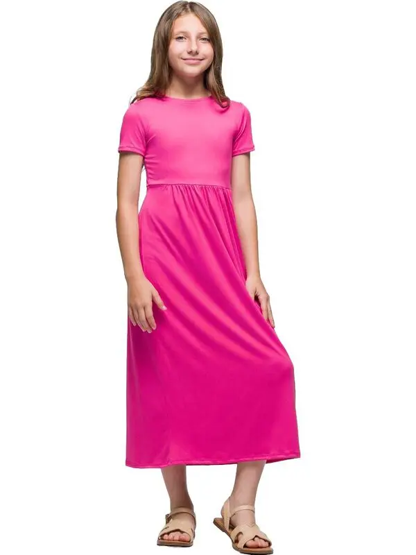 24SEVENKID Short Sleeve Pleated Midi Dress - Pink