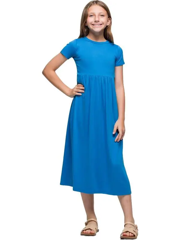 24SEVENKID Short Sleeve Pleated Midi Dress - Turquoise