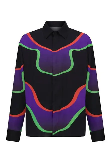 JE TE VEUX Waves Printed Shirt - Black / Colorful Lines