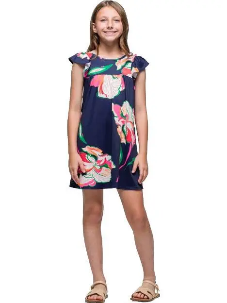 24SEVENKID Floral Print Babydoll Dress - Blue Multi