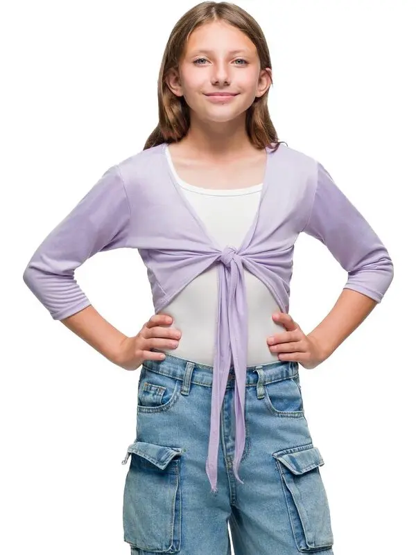 24SEVENKID Tie Front Cropped Cardigan Shrug - Lilac