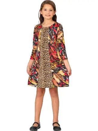 24SEVENKID Multiprint Knee Length Dress - Brown Multi