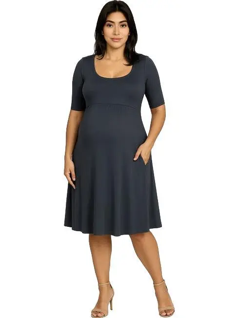 24SEVEN COMFORT APPAREL Maternity A-line Knee-length Dress - Charcoal