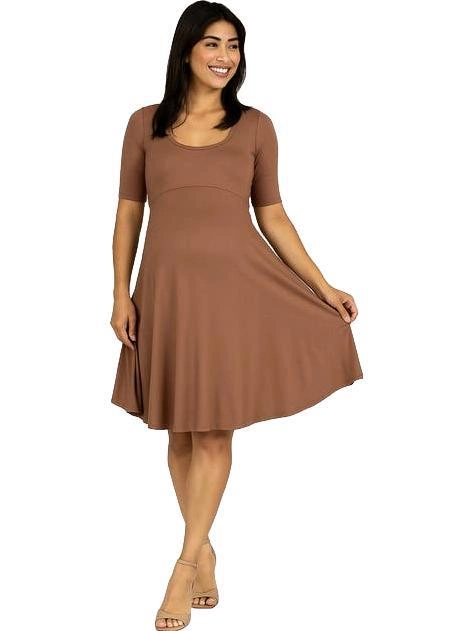 24SEVEN COMFORT APPAREL Maternity A-line Knee-length Dress - Mocha