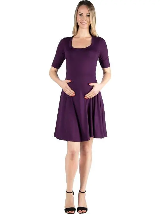 24SEVEN COMFORT APPAREL Maternity A-line Knee-length Dress - Purple