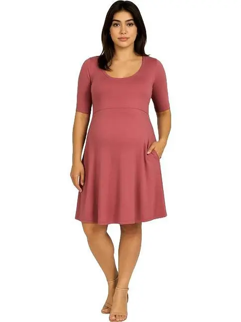 24SEVEN COMFORT APPAREL Maternity A-line Knee-length Dress - Rose