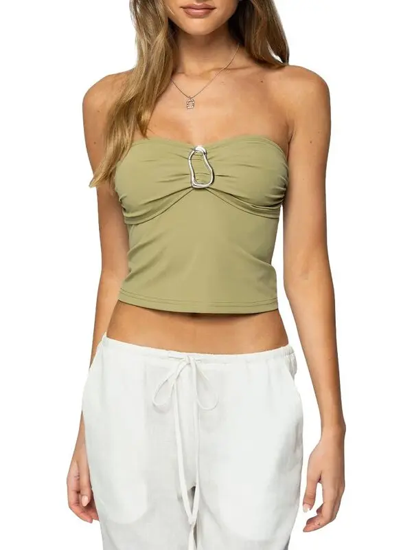 EDIKTED Metal Ring Tube Top - Olive