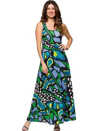 24SEVEN COMFORT APPAREL Maternity A-line Sleeveless Maxi Dress - Blue Multi