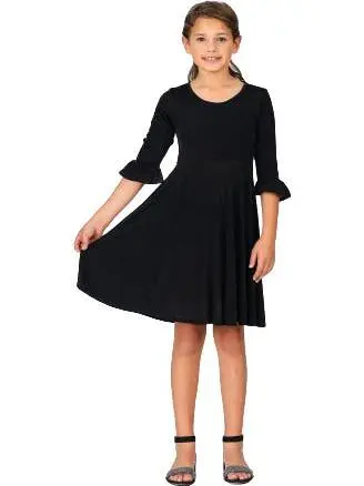 24SEVENKID Elbow Length Sleeve Fit And Flare Party Dress - Black