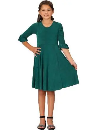 24SEVENKID Elbow Length Sleeve Fit And Flare Party Dress - Hunter