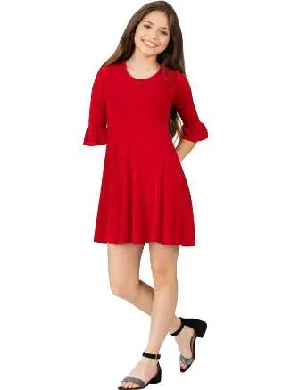 24SEVENKID Elbow Length Sleeve Fit And Flare Party Dress - Red