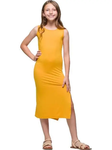 24SEVENKID Side Slit Maxi Dress - Yellow