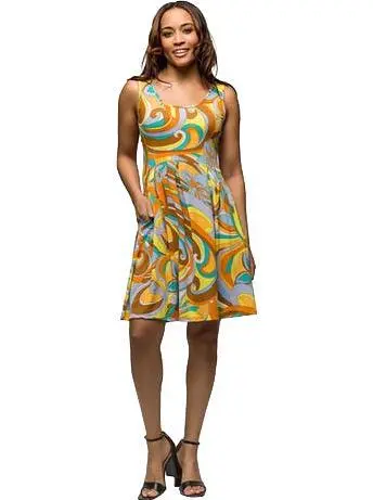 24SEVEN COMFORT APPAREL Paisley Maternity Pocket Dress - Yellow Multi