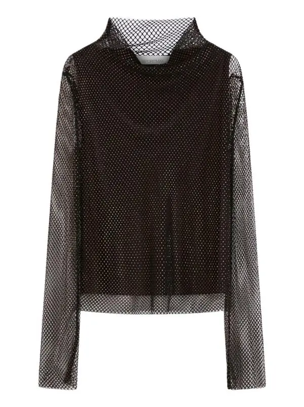 Max Mara Mesh T-shirt With Rhinestones - Black