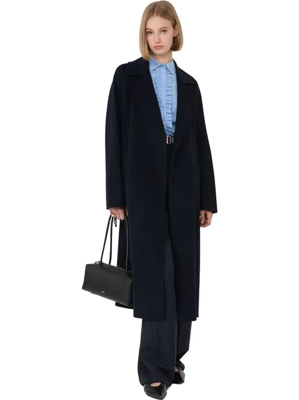Max Mara Wool, Cashmere, And Silk Drap Double Cloth Coat - Navy