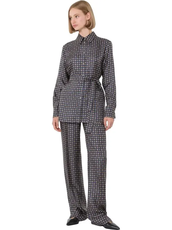 Max Mara Printed Silk Shirt With Tie Belt - Navy