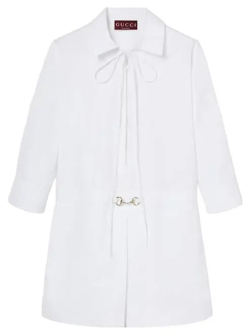 Gucci Cotton Poplin Shirt Dress With Horsebit Detail - White