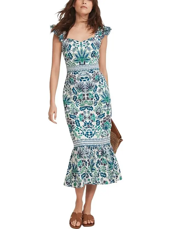Mint Velvet Floral Printed Midi Dress - Green