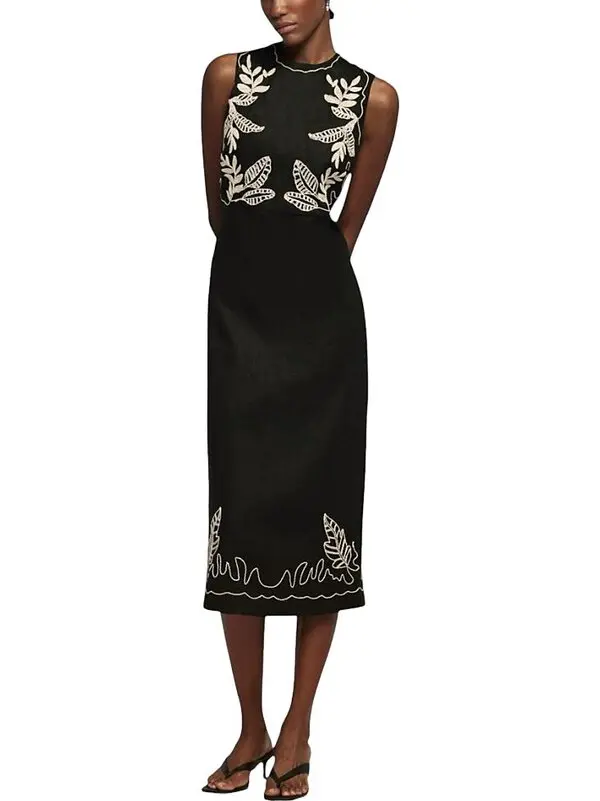 Mint Velvet Embroidered Midi Dress - Black