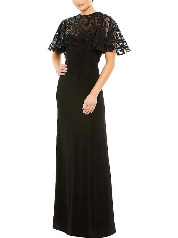 Mac Duggal Embellished Butterfly Sleeve Gown - Black