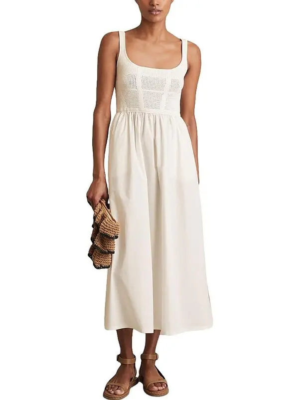 REISS Kori Knit Cotton Mix Midi Dress - Ivory