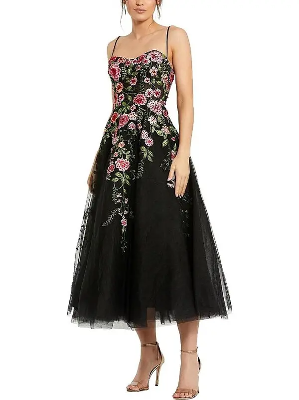 Mac Duggal Slim Strap Embroidered Dress - Black Multi