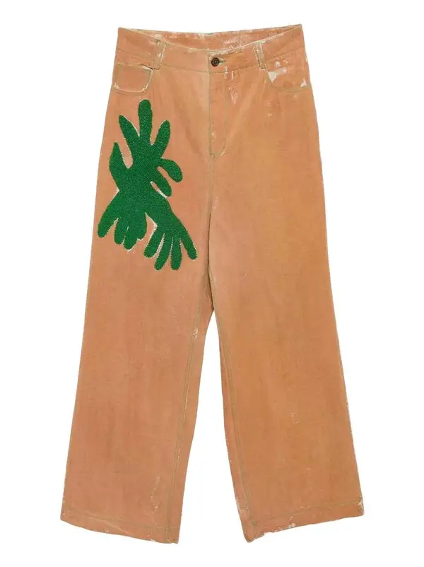 KINYAN LAM Hand-embroidered Straight Jeans - Brown