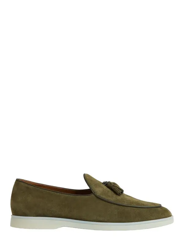 REISS Harrison Suede Tassel Loafers - Moss Green