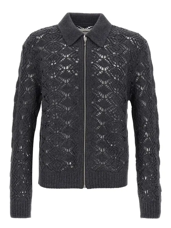 JIL SANDER Openwork Wool Cardigan - Gray