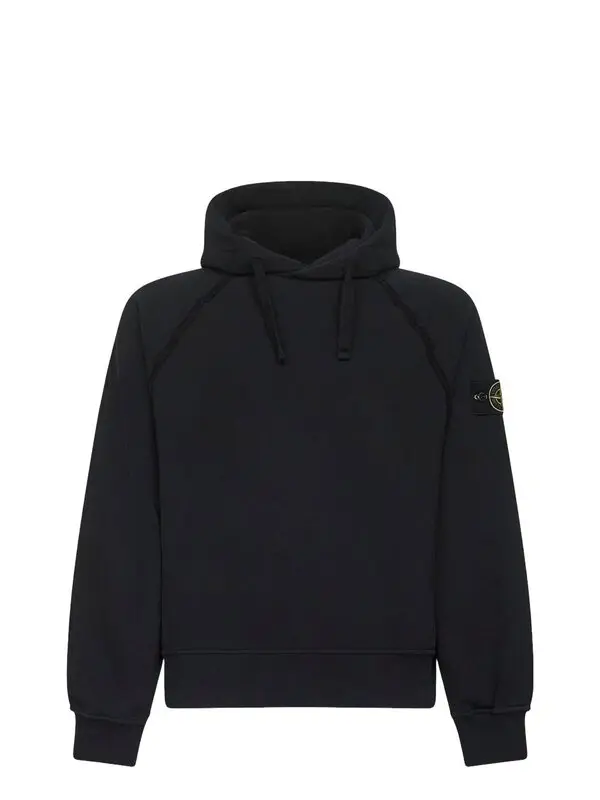 Stone Island Logo Cotton Hoodie - Black