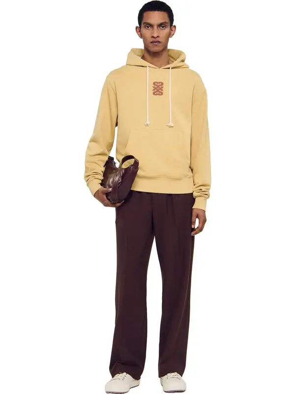 Sandro Oversized Fleece Sweatshirt With Leather Patch - Ocher Yellow