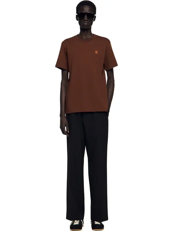 Sandro Leather Logo T-shirt - Ginger Bread