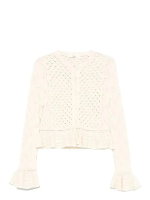 Chloé Cotton, Alpaca, And Silk Knit Ruffled Cropped Cardigan - White