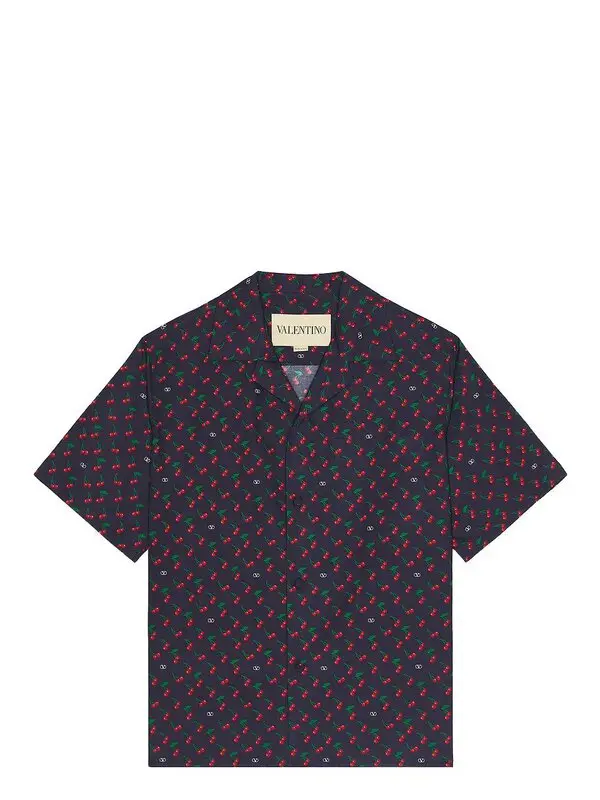 Valentino Garavani Cherryfic Bowling Shirt In Blue - Blue  Rosso  & Verde