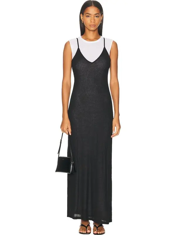 LESET Rozzi V-neck Muscle Maxi Dress - Black