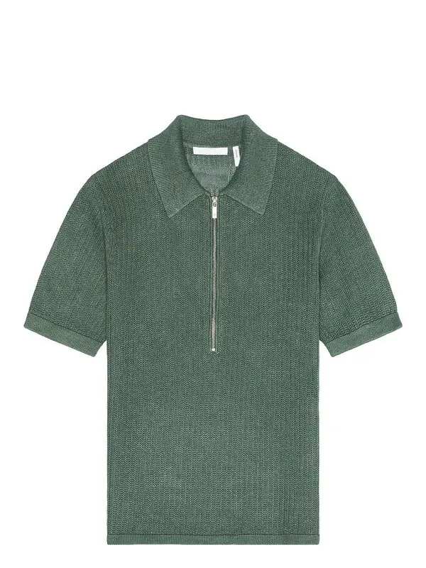 Helmut Lang Short Sleeve Zip Polo In Green - Blue Green