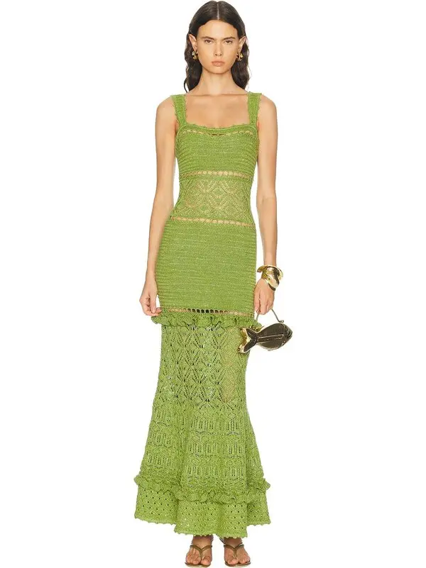 Retrofete Winona Crochet Knit Dress - Metallic Kiwi