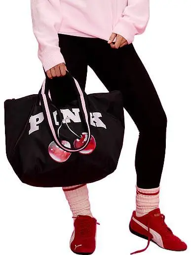 Pink Nylon Tote Bag - Black