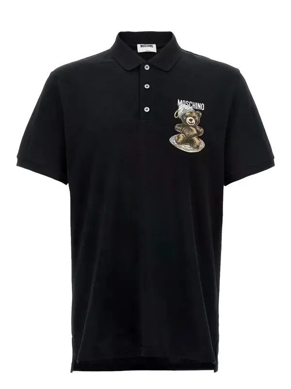 Moschino Teddy-print Piqué Polo Shirt - Black