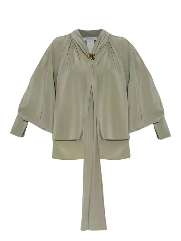 Max Mara Pleated Tie-neck Blouse - Brown